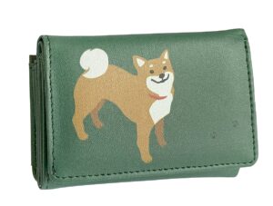 abeille apa-1606 mini wallet, tri-fold, shiba inu, khaki, dog