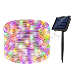 oluote solar string lights outdoor rope lights, 16ft 50 leds waterproof tube lights with solar panel for outdoor home garden parties independence day decor (red, 16ft)