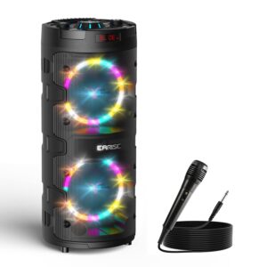 earise m62 portable bluetooth pa speaker, dual 6.5" rechargeable indoor/outdoor bluetooth karaoke audio system, tws, party lights, led display, fm/aux/mp3/usb/sd/tf