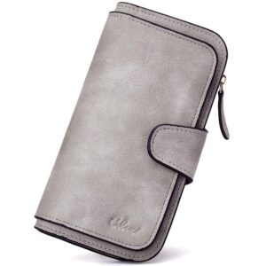 cluci women wallet fashion soft leather designer zip magnetic multi card holder organizer travel ladies clutch trifold dark grey