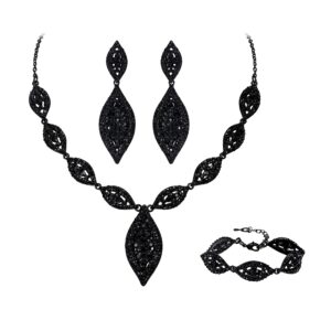 flyonce wedding jewelry set rhinestone crystal bridal leaf necklace drop dangle chandelier earrings sets black black-tone