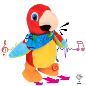 hopearl talking parrot repeats what you say walking electric interactive animated toy speaking plush buddy gifts for toddlers birthday festival holiday, 8''