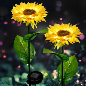 grutti 2-pack 20 led outdoor solar sunflower lights, ip65 waterproof decorative lights solar powered garden lights for garden patio porc backyard pathway