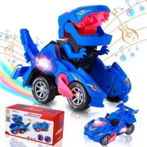 hirger transforming car dinosaur toy for kids 2-5: dino transformer toy car with light music for toddlers 1-3 | christmas birthday gifts for boys age 4-6