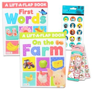 lift a flap books bundle for kids, toddlers, babies ~ lift a flap hidden picture books for kids featuring words and farm animals with stickers (toddler learning books)