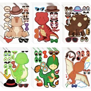 36 sheets make a dinosaur stickers dinosaur party favors make your own dinosaur sticker cute make a face dinosaur stickers for kids diy project dinosaur theme birthday party favor (cute dinosaur)