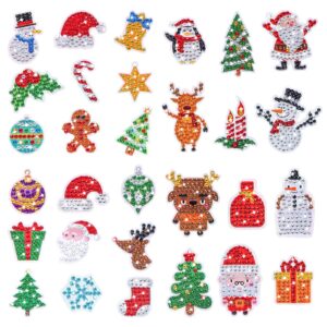 30 pcs christmas gem diamond art painting stickers kits for kids,5d diy diamond mosaic stickers by numbers crafts set for children, boys and girls,creative handmade art craft gift