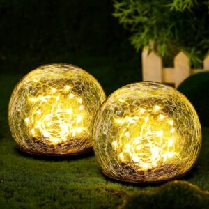 solar lights outdoor garden decor glass solar gazing globe light balls powered waterproof, led globe lights,outside decor for lawn patio yard pathway christmas garden decor (2 pieces,4 inch)