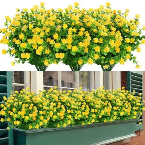 getyard 24 bundles outdoor artificial flowers for decorations, no fade fake uv resistant plastic greenery plants for garden patio porch window box home wedding décor (yellow)