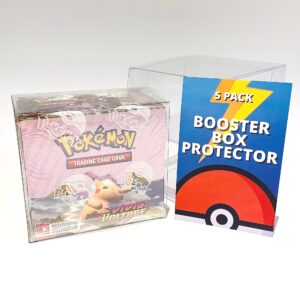 pokemon booster box protective case (5 pack) - clear plastic display box for booster box, convenient, stackable storage solution for collectors gifts pokemon cards protector