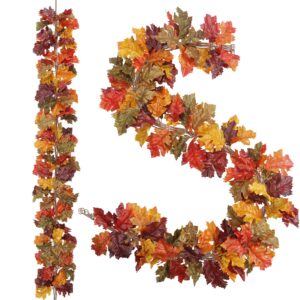 4 pack fall oak leaves garland artificial 5.2ft fake autumn leaf foliage garland hanging vines for indoor outdoor home halloween thanksgiving wall mantel party decor