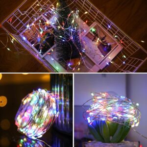 nb 2pcs string lights outdoor, 100 led solar fairy lights, solar copper wire twinkle lights for patio, garden, tree, fence, party, wedding, christmas decor (multi-colored)