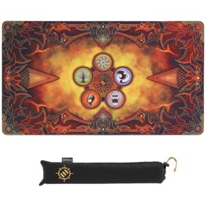 enhance tcg playmat - tabletop card playmat with stitched edges, smooth surface, and drawstring travel pouch - compatible with mtg, yugioh, pokemon, lord of the rings, and other tcg and lcg - flames