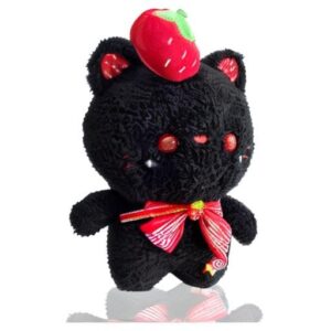 noucher 9inch black cat plush toy stuffed animals kawaii plushie cute black cat plushies pillow kawaii doll toys valentine home decor gifts for girls boys adults(red)