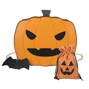 yyss, halloween pumpkin crossbody bags women novelty devil shoulder chain purse bat ornament fashion pu trick or treat shoulder handbag creative cute bag with drawstring candy bag (brown), m