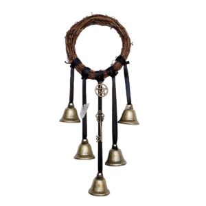 witch bells for door knob protection, witch bell garland witchcraft supplies, sorceress herb bell wreath, magic wicca charm wind chimes gift for home garden courtyard decor & protection(ribbon)