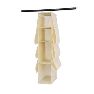 dyygirl hanging purse organizer wardrobe closet organizer 10 pockets hanging closet storage bag nonwoven for wardrobe accessories storage bag(beige)