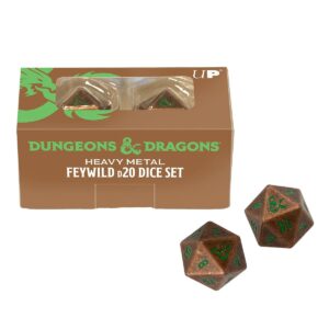 heavy metal feywild copper and green d20 dice set for dungeons & dragons - great for rpg, dnd, mtg as gamer dice or board gaming dice