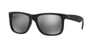 ray-ban rb4165 justin sunglasses + vision group accessories bundle for unisex-adult (rubber black/grey mirror silver (622/6g),55)