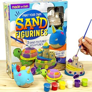 made by me paint your own sand figurines by horizon group usa, create sand-inspired sculptures, easy-to-paint & mess-free surfaces, includes acrylic paint, paintbrush, 3 figurines & more, multi, 208242h