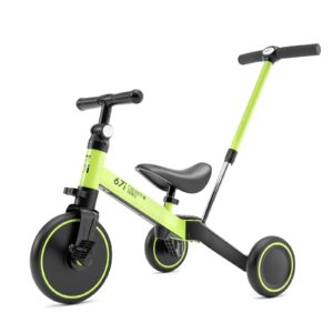 67i tricycles for 1-3 year old toddler tricycle with push handle 1-3 years old trikes for toddlers push handle kids push trike toddler bike removable pedals adjustable seat and handle (green)