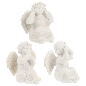 nuobesty 3pcs resin white praying angel statue figurine sculpture cherub wings angel figure garden guardian memorial statue for home table decoration