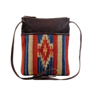 myra bag flaming small & cross-body bag upcycled cotton & cowhide leather s-3068