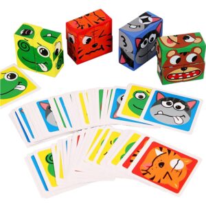 wooden toy face change rubik's cube building blocks puzzles expression building blocks game educational games montessori toy children's logical thinking intellectual training challenge card toys.