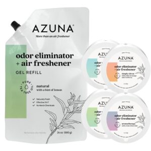 azuna all-natural odor remover gel, whole-home kit | tea tree oil | plant-based & long lasting | for pet odors, smoke & strong odors | variety pack