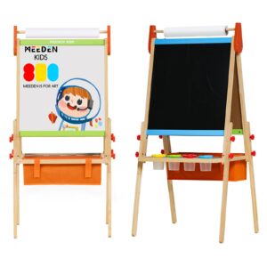 meeden easel for kids, double-sided all-in-one wooden art easel, kids art easel set with paper rolls, magnetic easel with whiteboard & chalkboard, finger paints, accessories easel for toddlers