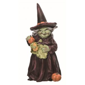 one holiday way 7.5-inch decorative green goblin witch figurine with corn and pumpkin vegetable garden character - halloween desk, table, mantel or shelf statue decoration - party prop home decor