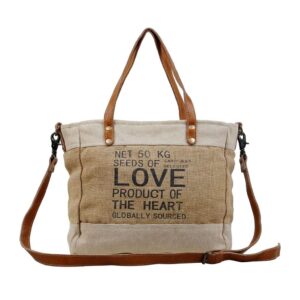 myra bag sustainable organic fabric market bag upcycled cotton & leather s-2887