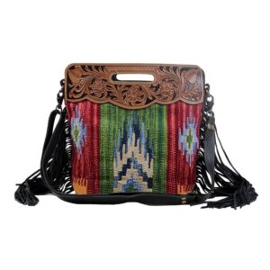 myra bag jardin hand-tooled bag upcycled cotton & leather s-3057