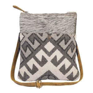 myra bag crisscross fanrtasy small & crossbody bag upcycled canvas, leather, cowhide & rug s-2196