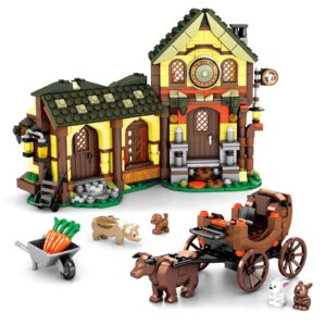 fun little toys village house building bricks set with farm animals, for kids, treasure box prizes for classroom, goodie bags fillers