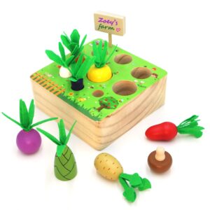 afounda montessori wooden toy | colorful vegetables & fruits with different shape size sorting game | preschool learning fine motor skill development toy for kids