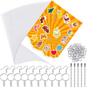 christmas shrink plastic sheet kit, for kids creative craft and diy ornaments ( 32 pcs shrinky paper with 125 pcs keychains accessories included