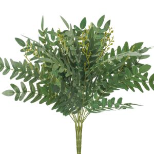 phliofd 3pcs artificial greenery stems fake ferns plants 23.6'' tall, faux leaves shrubs branches for outdoor wedding flower arrangements home garden table centerpiece spring summer decor green