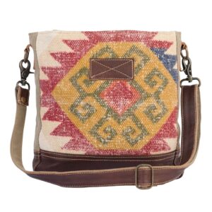 myra bag sober love shoulder bag upcycled canvas, leather & rug s-2217