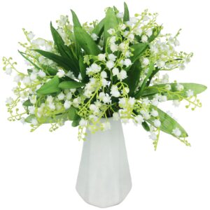 tinsow 18 pcs artificial lily of the valley faux flowers of may white orchid wedding holding flowers bouquet home garden wedding party (18)