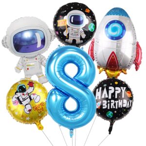 aabellay astronaut balloons rocket foil balloons outer space theme birthday party decorations supplies big foil mylar number helium global for boy party decor favors - blue 8