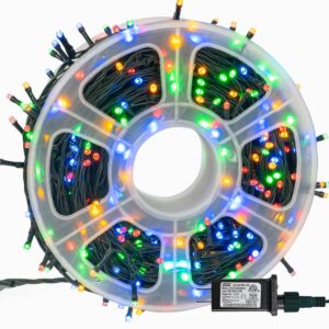 funpeny 164ft 500 led christmas indoor outdoor decorative string lights, 8 modes waterproof green wire led fairy light for xmas party wedding garden home decoration (multi-colored)