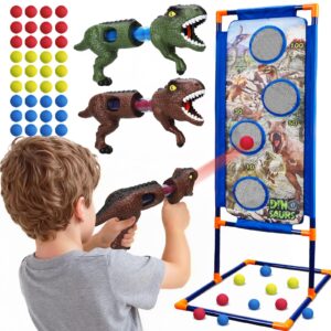 toy life dinosaur toddler outdoor toys for kids 3 5 7, 2 dinosaur toy guns for boys with 36 foam balls, kids outside toys, dinosaur shooting party games gifts, outdoor activities games for kids