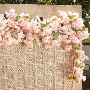 anna's whimsy 6.07ft rose & cherry blossom garland, silk artificial flower, flower hanging vines for wedding arch party table home garden outdoor kawaii decor