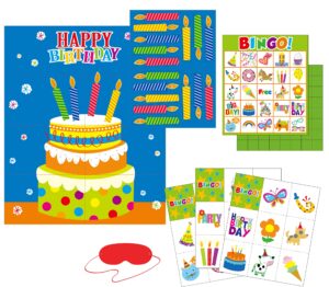 iconikal happy birthday 32 player bingo and pin the candles on the cake game set