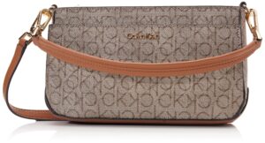 calvin klein lucy triple compartment shoulder bag, brown/khaki/orchid embossed