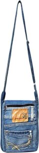 bdj upcycling blue denim jeans oblong small cross body shoulder handbag purse (small crossbody 5)