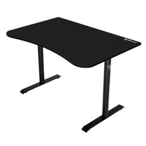 arozzi arena fratello curved gaming and office desk with full surface water resistant desk mat custom monitor mount cable management cut outs under the desk cable management netting - pure black