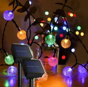 manboo 2pack solar & battery outdoor string lights 20ft*2 total 40 ft 120 crystal balls multicolored waterproof led lights xmas indoor 8 lighting modes for fence porch party balcony garden décoration