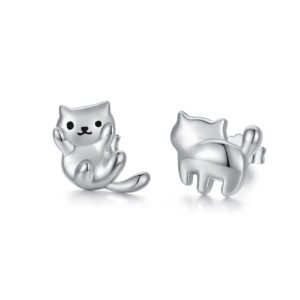 justkidstoy cat earrings s925 sterling silver cute animal kitten stud earrings cat jewelry gifts for women girls hypoallergenic earrings for sensitive ears